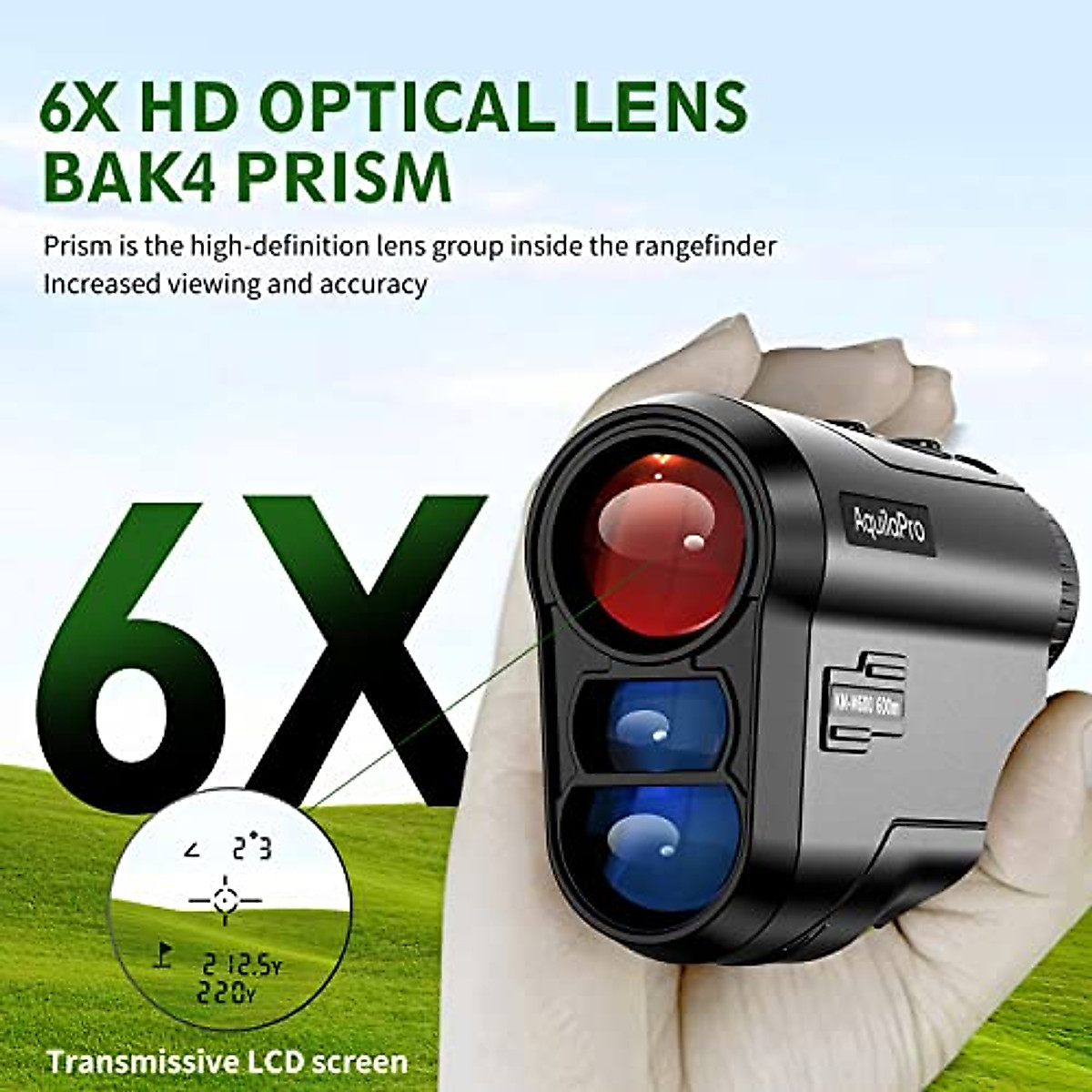 AquilaPro Golf Rangefinder with Slope and Flagpole Lock Vibration,Slope Switch for Golf Tournament Legal,650Yards,Rechargeable Battery,6X Magnification,Ranging/Scanning/Height/Speed Measurement