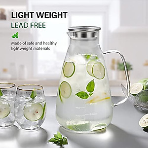 Glass Pitcher with Lid 1 Gallon, 113OZ Glass Water Pitcher with Precise Scale Line, WELLCHE 18/8 Stainless Steel Tea Pitcher 1 Gallon for Fridge, Easy to Clean Heat & Cold Resistant Borosilicate Glass