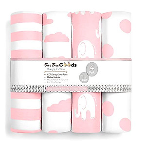 Premium Baby 4 Pack Girl Pure Jersey Machine Washable Pink and White Changing Table Cover – Diaper Changing Pad Cover Sheets