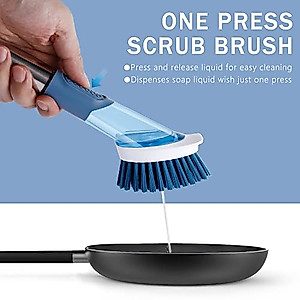 NileHome Dish Brush with Soap Dispenser Dish Scrubber with Replaceable PP Head Kitchen Dish Scrub Brush with Stainless Steel Handle Dish Cleaning Brush Dish Wand for Dishes, Pots