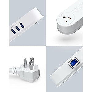 Small Power Strip with 3 USB Ports, BESTEK 2 Outlet Portable Plug Strip Charging Station with Adhesive Sticker, 5 Ft Extension Cord, Ultra-Compact for Cruise Ships, Dorm Room,Travel, Bedside, Office