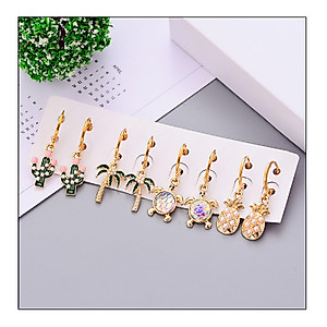 Aganippe 16 Pairs Hypoallergenic Acrylic Dangle Hoop Earrings Cute Multiple Colour Flower Flag Panda Pineapple Beetle Fruits Food Cartoon Dangle Hoop Earrings for Little Girls