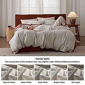 Bedsure Linen Duvet Cover Queen - Linen Cotton Blend Duvet Cover Set, Linen Color, 3 Pieces, 1 Duvet Cover 90 x 90 Inches and 2 Pillowcases, Comforter Sold Separately