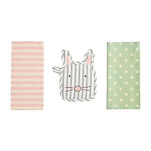 Mud Pie Bunny Pot Holder & Towel Set, Face, Holder 9" x 6" | Towel 12" x 12"