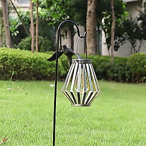 Solar Lights Lantern Outdoor，Metal Waterproof Edison Bulb Lights，Hanging Table Top Decorative Warm White Light for Garden Patio Courtyard Lawn and Fence （1 Pack）