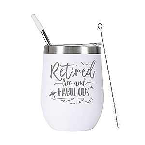 ELEGANTPARK Retirement Gifts for Women 2024 Wine Tumbler Retired Free and Fabulous Funny Birthday Gifts for Retired Friends Retired Teacher Coworkers Boss Retirement Tumbler White