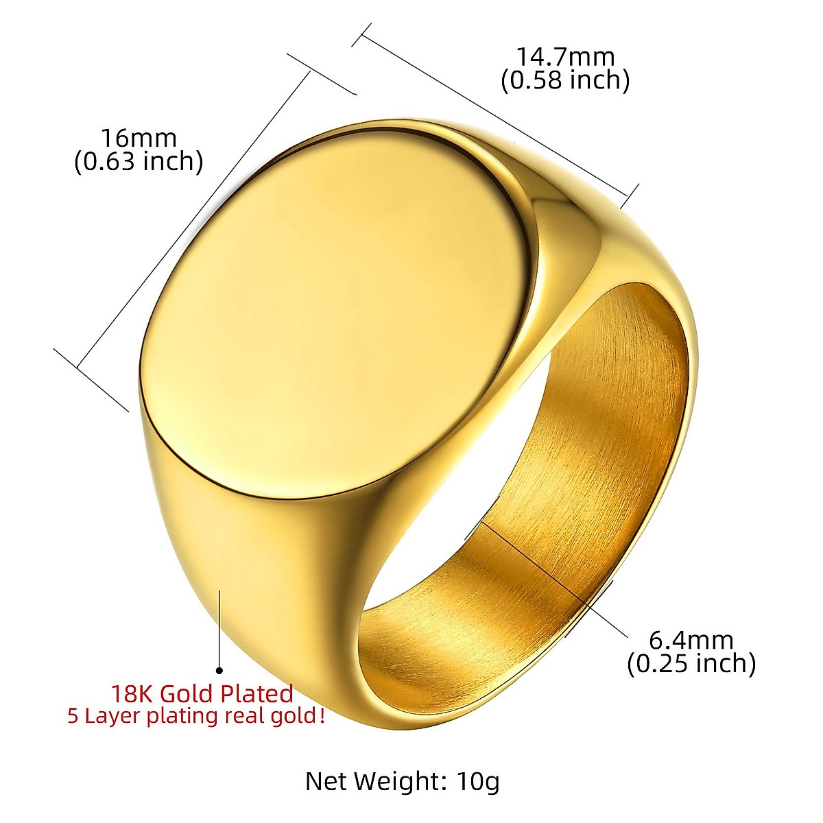 GOLDCHIC JEWELRY Statement Rings For Women, 18K Gold Plated Stainless Steel Classical Simple Plain Signet Pinky Stacking Ring