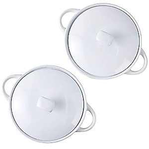 Bruntmor 20 Oz Round Soup Crock With Lid, Ceramic Serving White Soup Bowl With Large Loop Handle, White Ceramic bakeware with lid, French onion soup, Cereals, Oven and Dishwasher Safe- White