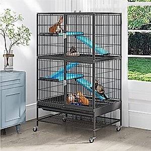 YITAHOME Metal 4-Tiers Small Animal Cages for Adult Rats/Rabbit/Ferret/Chinchilla/Cats/Guinea Pig/Large Hamster Indoor Critter Nation Cage Double-Story