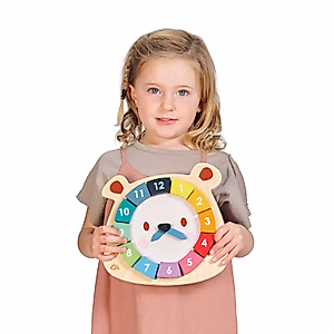 Tender Leaf Toys - 12 Pcs Bear Colors Clock, Early Learning Time, Educational Learning Clock Toy - Wooden Clock, Lovely Shapes - Cognitive Toy for Kids