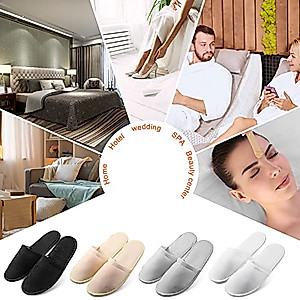 Geyoga 12 Pair House Slipper for Guest Non Slip Disposable Slipper for Travel Washable Reusable Hotel Slipper Bridesmaid Slipper for Spa Indoor Wedding Party (Black, Gray, White, Beige)