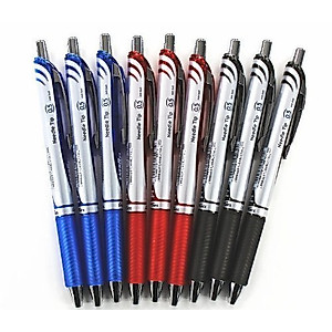 Pentel Energel Deluxe RTX Retractable Liquid Gel Pen,0.5mm, Fine Line, Needle Tip, Black.blue.red Ink-each 3 Pens/total 9 Pens Special Value Set