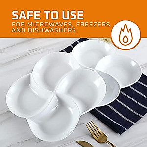 Bruntmor 8.5 inch Ceramic 4-Section Stackable Serving Tray in White, Set of 2 Appetizer, Snack, Dessert Platters | Reusable, Perfect for Dinner Party, BPA-Free, Oven and Dishwasher Safe