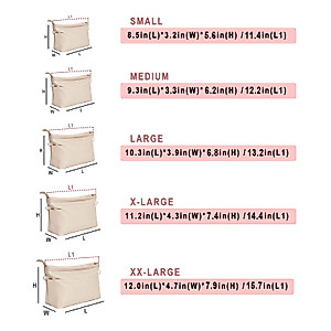 Vercord Premium Nylon Purse Organizer Tote Handbag Insert Organizers Bag in Bag Zipper 13 Pockets Beige Medium