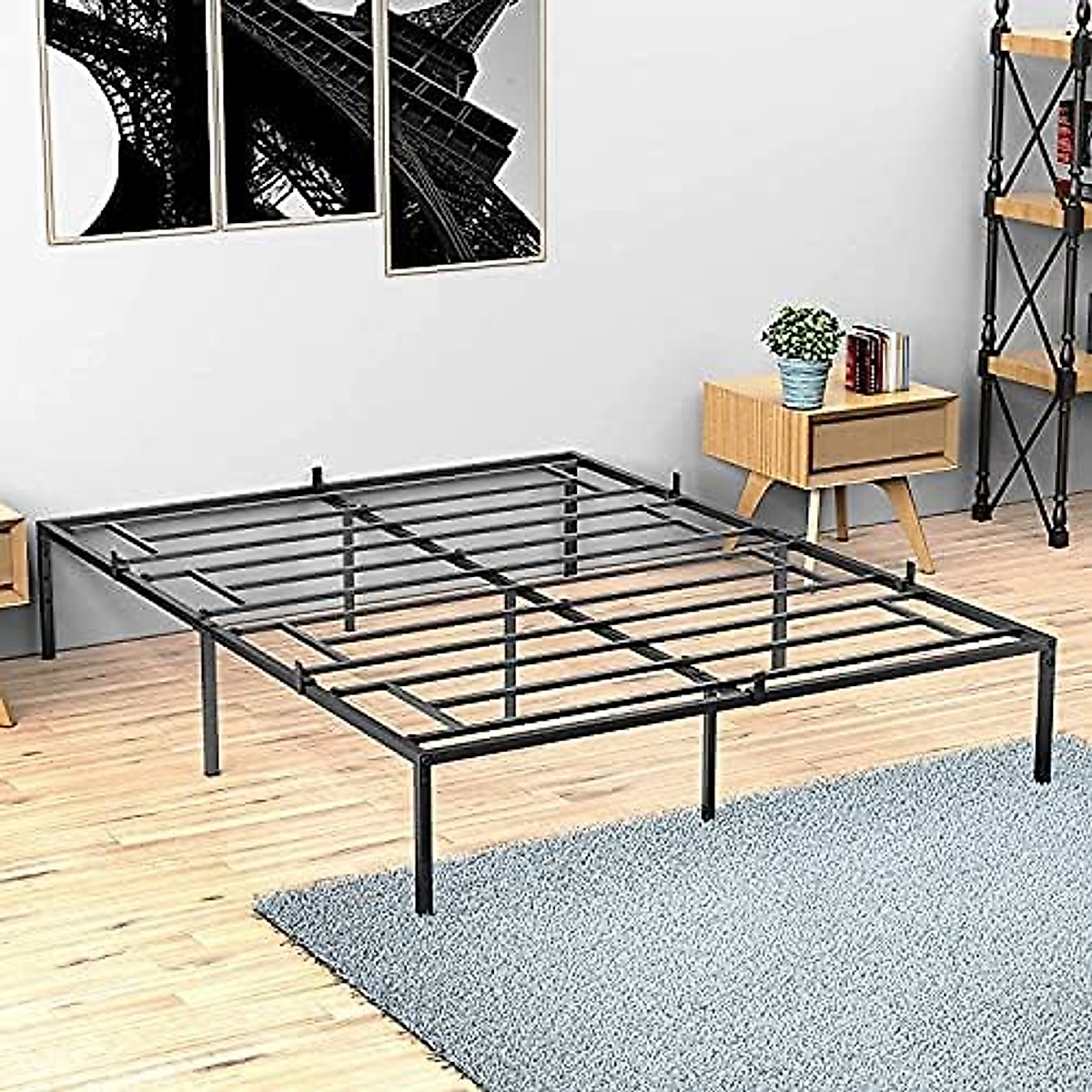 ELETHEBIA Queen Bed Frame Platform,14 Inch Metal Queen Size Bed Frames No Box Spring Needed,Heavy Duty Steel Slat Mattress Foundation,Easy Assembly,No Noise and No Shaking