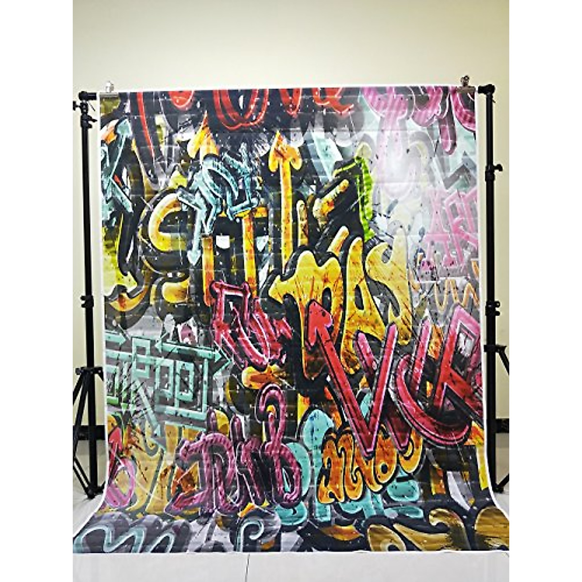 5x6.5ft Graffiti Backdrop 90s Hip Hop Letters Photo Colorful Brick Wall Mural Art Decoration Letterings Photography Background Studio Props KP-129