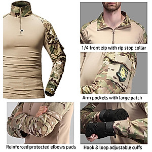 CARWORNIC Men's Tactical Combat Shirt, 1/4 Zipper Long Sleeve Camo Army Military T Shirt