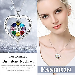 Personalized Mothers Necklace with 1-8 Birthstones Custom Mother Daughter Necklace Promise Name Necklaces for Women Mother's Day Gift for Mom Grandmother (8 Name)