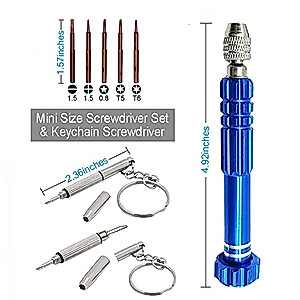 Eyeglass Repair Kit, 5-in-1 Multifunctional Precision Screwdriver Set (torxT5~T6,+1.5,-1.5,star0.8) with Mini Keychain Screwdriver for Glasses, Cellphone, Electronics, Watch, Laptop, Jewelry