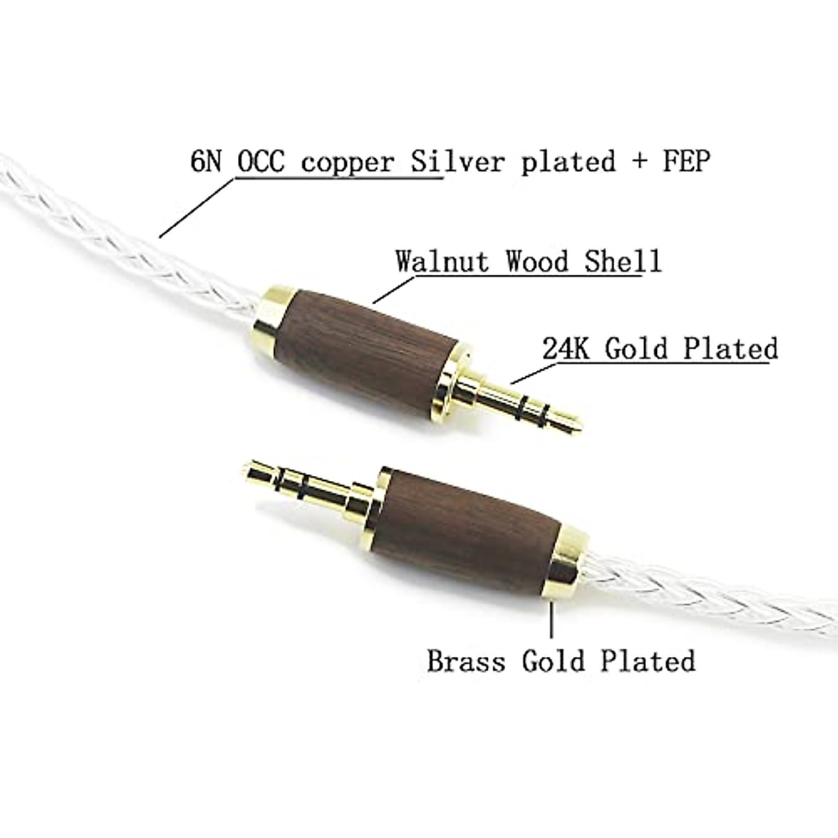 NewFantasia 3.5 mm Male to Male Stereo Audio Cable 8 Cores 6N OCC Copper Single Crystal Silver Plated Wire Walnut Wood Shell AUX Cord for Headphones Car Home Stereos Speaker Smartphone 1.5m/4.9ft