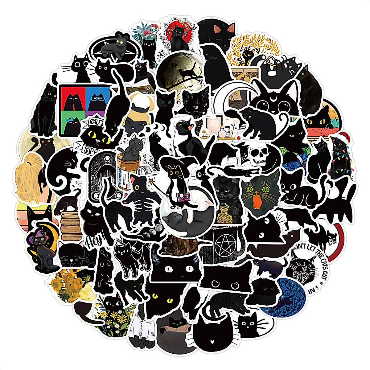 100pcs Waterproof Laptop Stickers Black Cute Cat Stickers for Water Bottles Kawaii Black and White Sticker Pack - Black Skateboard Sticker Computer Laptop Guitar Hydro Flask Phone
