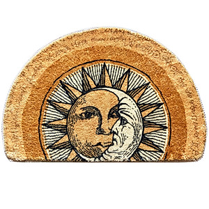 WERGHJ Half Round Door Mat,Semi Circle Bathroom Floor Rug,Tarot Sun Moon Rug,Non-Slip Welcome Entrance Way Rug,Absorbent Bath Mat,Microfiber Tufted Indoor Rug for Kitchen Living Room
