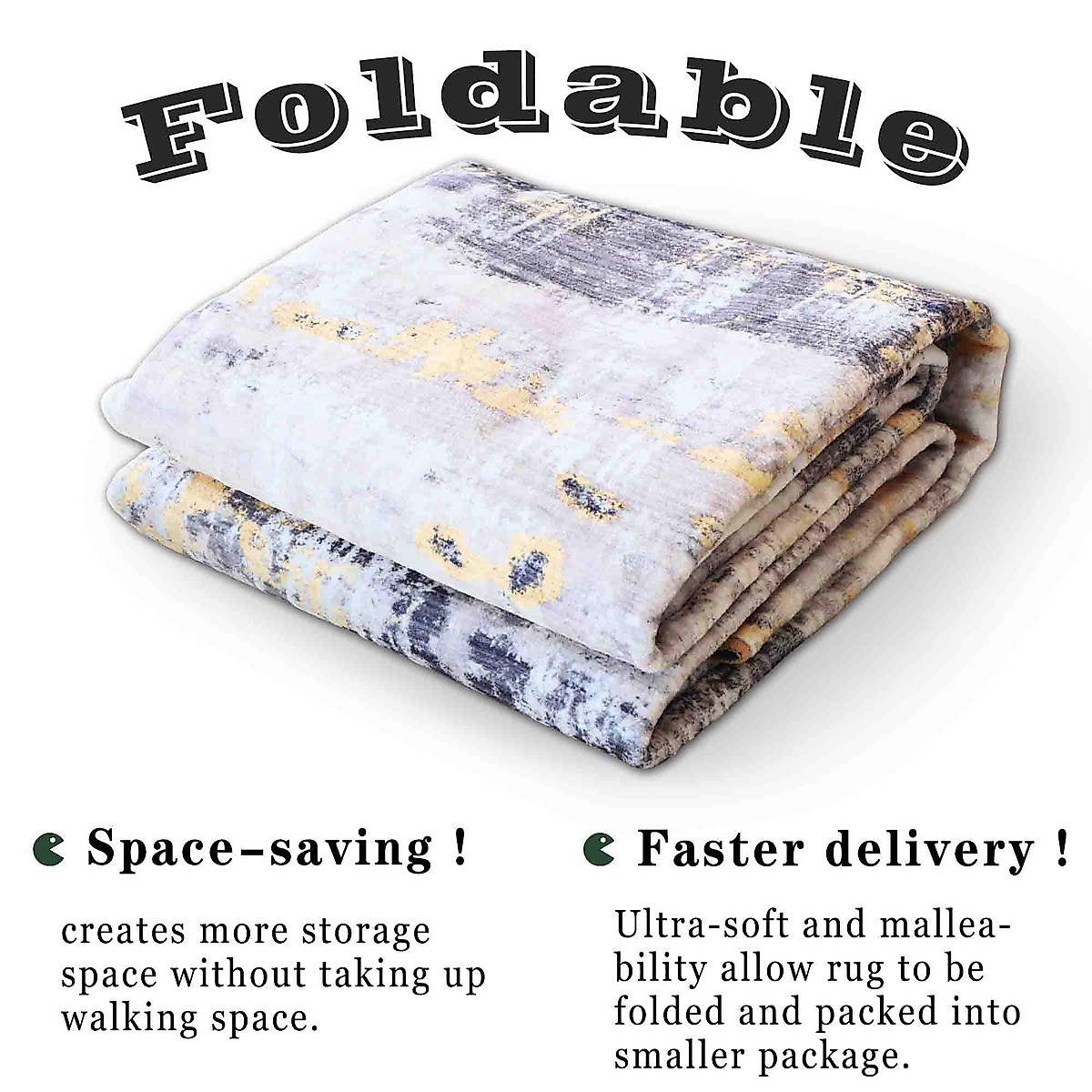 vivorug Washable Rug, Ultra Soft Area Rug 8x10, Non Slip Abstract Rug Foldable, Stain Resistant Rugs for Living Room Bedroom, Modern Fuzzy Rug (Yellow, 8'x10')