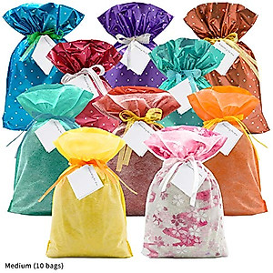 GiftMate 60pc Non-Woven and Polka Dots Drawstring Gift Bag Set (30 Gift Bags and 30 Gift Tags)