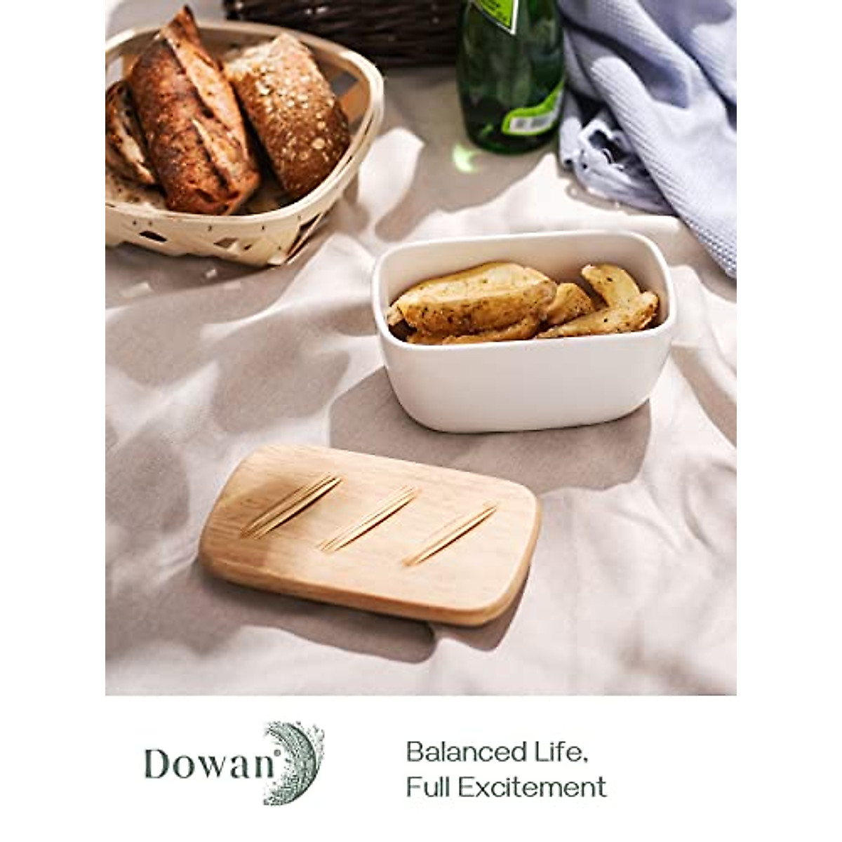 DOWAN 6.5" Large Butter Dish - Ceramic Butter Dish with Lid for Countertop - White Butter Keeper Holds Up to 3 Sticks - Butter Holder and Container with High-Quality Silicone Sealing