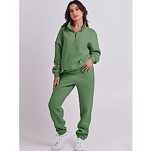 Prinbara Women 2 Piece Outfits Sweat Set 2024 Fall Oversized Sweatshirts Jogger Sweatpants Lounge Sets Tracksuit Dark Green Small