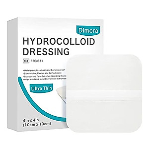 Dimora Hydrocolloid Wound Dressing, 10 Pack Ultra Thin 4" x 4" Large Patch Bandages with Self-Adhesive, Fast Healing for Bedsore, Burn, Blister, Acne Care, Sterile and Waterproof