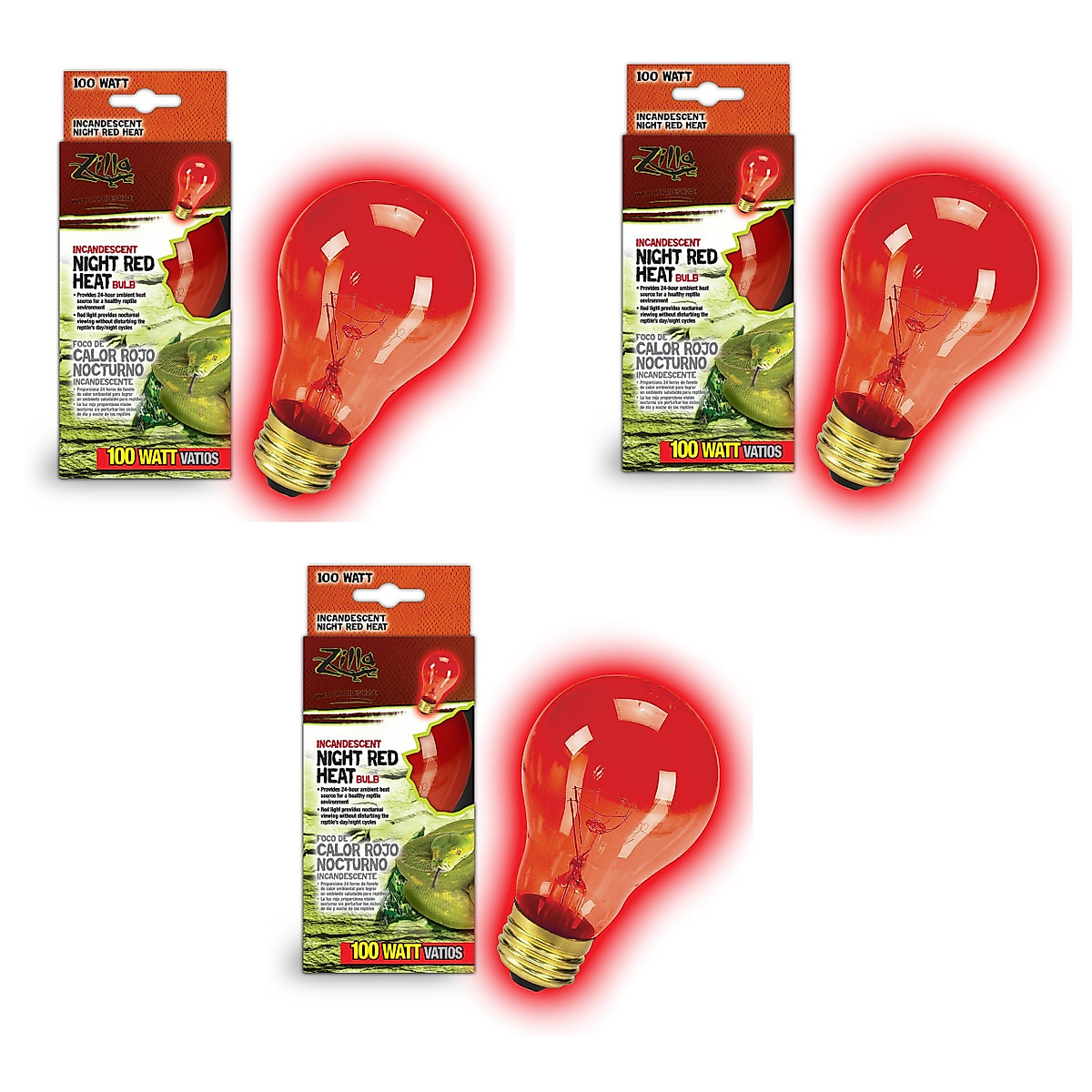 Zilla Night Red Incandescent Heat Bulb, 100-Watt (3 Pack)