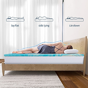 Vyfipt 3 Inch Mattress Topper Full, Gel Infused Memory Foam Mattress Topper, Ventilated Design, CertiPUR-US Certified, Blue