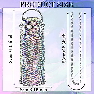 Colorful Diamond Water Bottle Bling Rhinestone Stainless Steel Thermal Bottle Refillable Water Bottle Insulated Water Bottle Glitter Water Bottle with Chain for Women(Silver,750 ml)