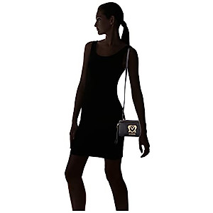 Love Moschino Women's Black Leather Gold Heart Camera Crossbody Handbag