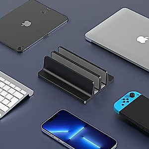 [Upgraded Dock Version] Vertical Laptop Stand, Adjustable 2 Slot Aluminum Desktop Holde(Up to 17.3 inch), Fits All MacBook/Microsoft Surface/HP/Dell/ChromeBook/iPad and Gaming Laptops (Black)