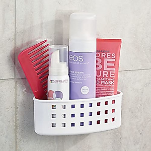 mDesign Plastic Suction Shower Caddy Storage Basket - Soap and Sponge Holder for Bathroom Organization of Body Wash, Loofahs, Razors, Small Shampoo and Conditioner Bottles, Bath Bombs - White