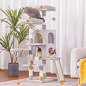 Heybly Cat Tree Cat Tower for Indoor Cats, Multi-Level Cat Furniture Condo with Scratching Board, Light Gray HCT012W