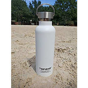 TOPOKO 25 oz Stainless Steel Vacuum Insulated Water Bottle, Keeps Drink Cold up to 24 Hours & Hot up to 12 Hours, Leak Proof and Sweat Proof. Large Capacity Sports Bottle Wide Mouth Metal Lid (White)