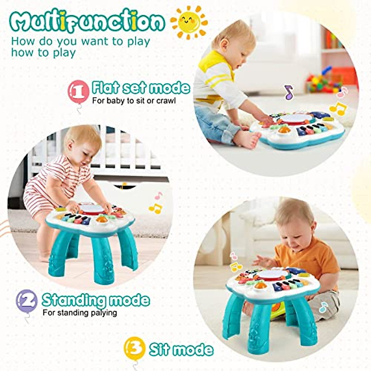 BACCOW Baby Toys, Activity Table for Baby 6 to 12-18 Months, Learning Musical Toddler Toys for 1 2 3 Year Old Boys Girls Gifts