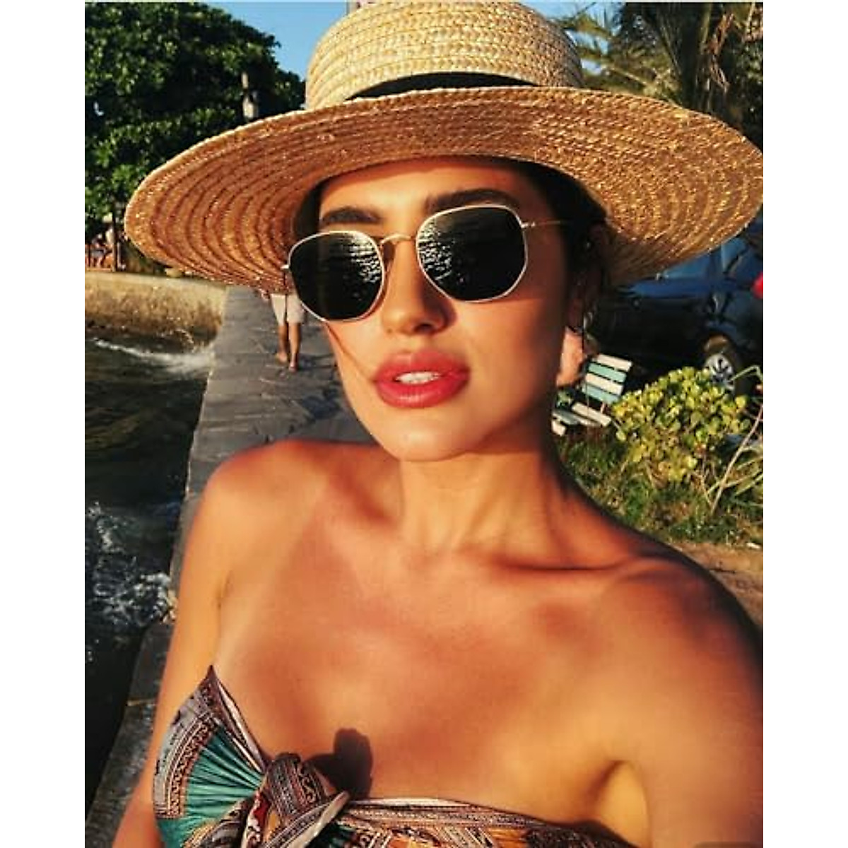 YWWPMDOF Polarized Sunglasses for Womens Men Trendy Square Hexagonal Flat Mirrored Sun Glasses UV Protection