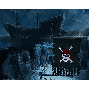 LANGXUN 2pcs Large Size 3ft x 2.5ft Retro and Weathered linen Pirate Flag for Halloween Decorations, Pirate Party, Kids Room Décor (Black-1pcs)