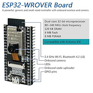 FREENOVE 4WD Car Kit for ESP32-WROVER CAM (Included), Dual-core 32-bit 240 MHz Microcontroller, Camera, Dot Matrix, Obstacle Avoidance, Line Tracking, Light Tracing, Colorful Light, App