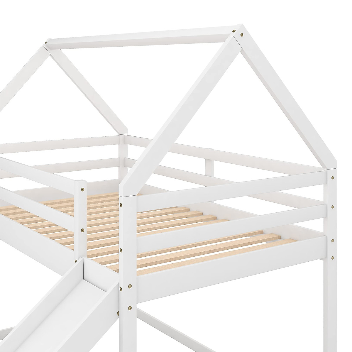 Harper & Bright Designs House Bed Bunk Beds with Slide, Wood Bunk Beds with Roof and Guardrail Twin Over Twin Bunk Bed for Kids, Toddlers, No Box Spring Needed (New, White)