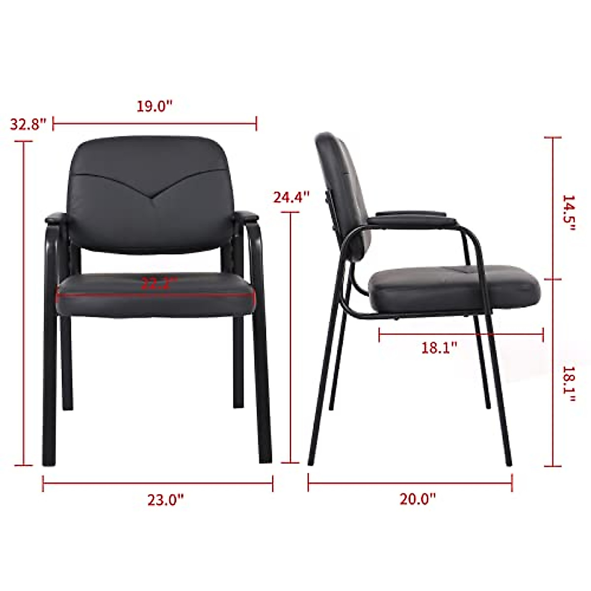 CLATINA Waiting Room Chair Reception Chair with Padded Arm Rest, Leather Office Desk Guest Chair for Lobby Conference Room, Black
