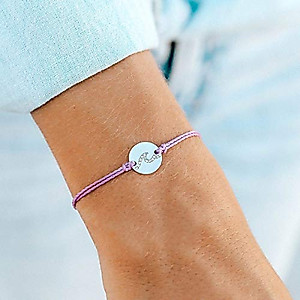 Pura Vida Silver Pave Wave Coin Bracelet - 100% Waterproof, Adjustable Band - Brand Charm, Lavender