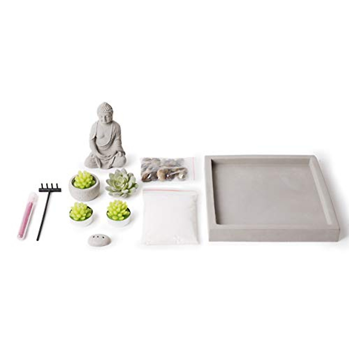 Cement Zen Garden – All-in-One Miniature Rustic Garden – Artificial Sculpture Made from Resin and Concrete – Mini Set with Rocks, Sand, Candle and Incense Holder – Brilliant Home or Office Decoration