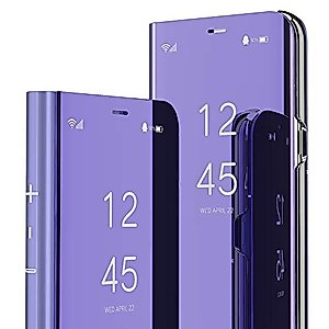 ISADENSER Huawei P40 Lite Case Huawei Nova 7i Case for Women With Clear View Flip Plating Mirror Makeup Glitter Slim Shockproof Full 360 Body Protective Mirror Case for Huawei P40 Lite Mirror Purple