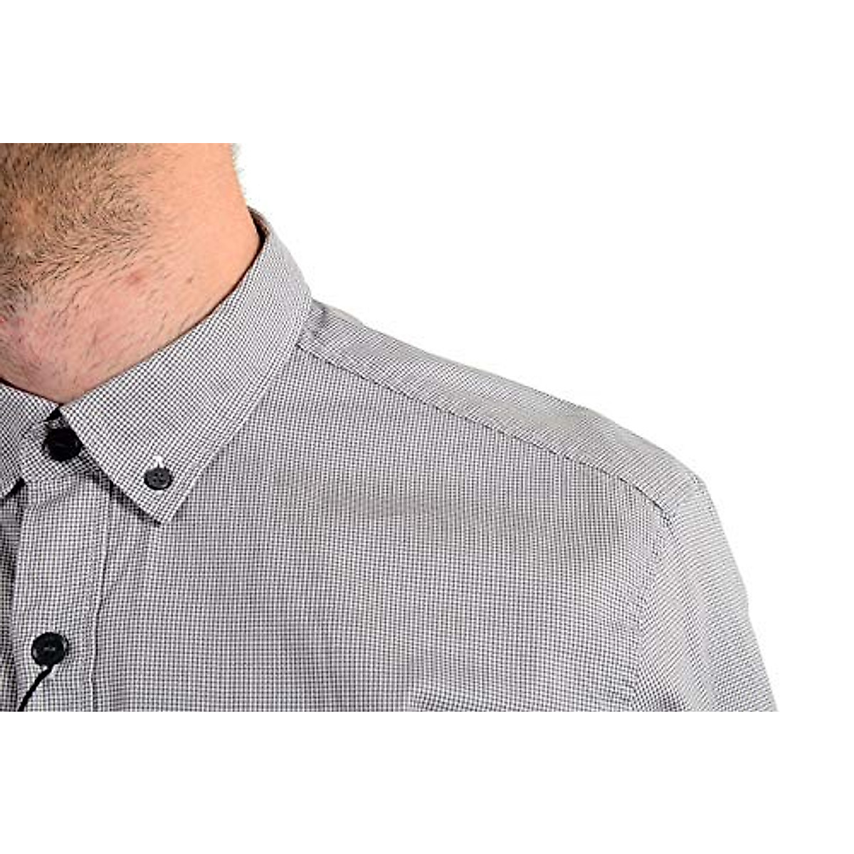 BURBERRY Men's Fred Houndstooth Long Sleeve Button Down Shirt US S IT 48 Gray/White