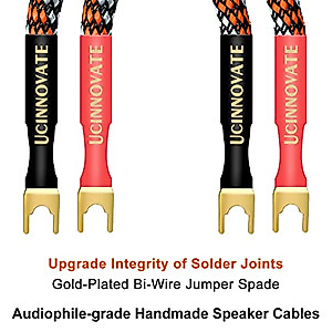 UCINNOVATE 4 x HiFi OFC Speaker Jumper Cable with Spade, 21cm Speaker Cable Bridge Bi-Wire Speaker Jumper Plates, 11AWG Cable Bridge to Speaker Cable Terminals with 8 Gold Plated Spade